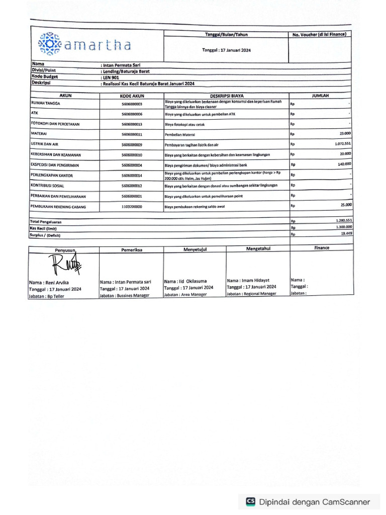 Laporan Realisasi KAS KECIL BTB - 17-01-2024 - 16.47.50 | PDF