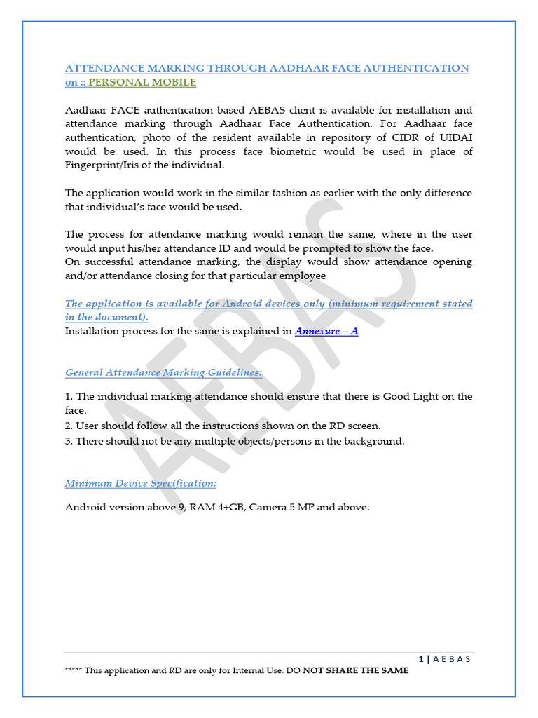 AEBAS FaceAuth PersonalDevice LoginID Installation Feb2024 | PDF | Mobile App | Google Play