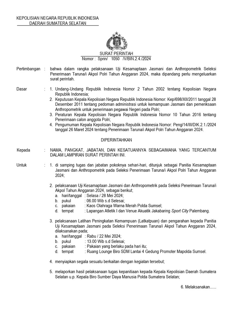 Sprin Panitia Akpol 2024 Ta 2024 | PDF