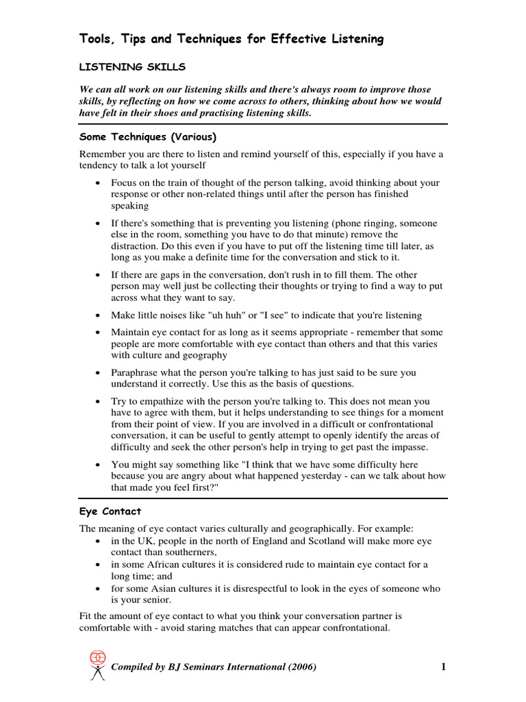 Effective Listening | PDF | Feeling | Thought