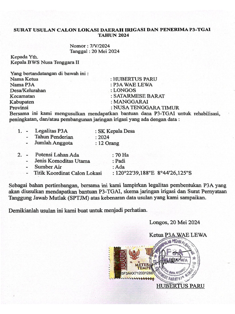 Surat Usulan, SPTJM, Skema Jaringan | PDF