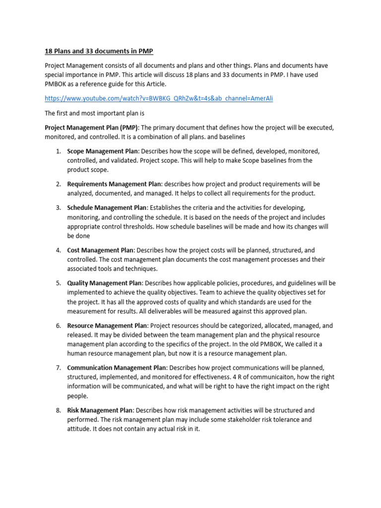 18 Plans & 33 Docuemtns | PDF | Project Management | Risk