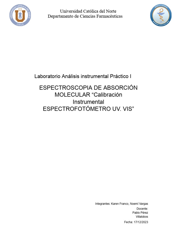 Informe Lab 1 Instrumental | PDF | Espectrofotometria | Concentración