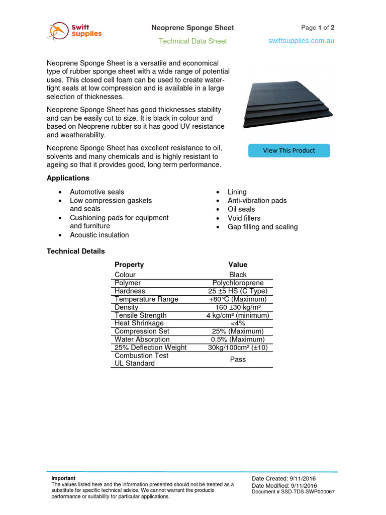 Neoprene Sponge Sheet TDS | PDF | Industrial Processes | Building ...