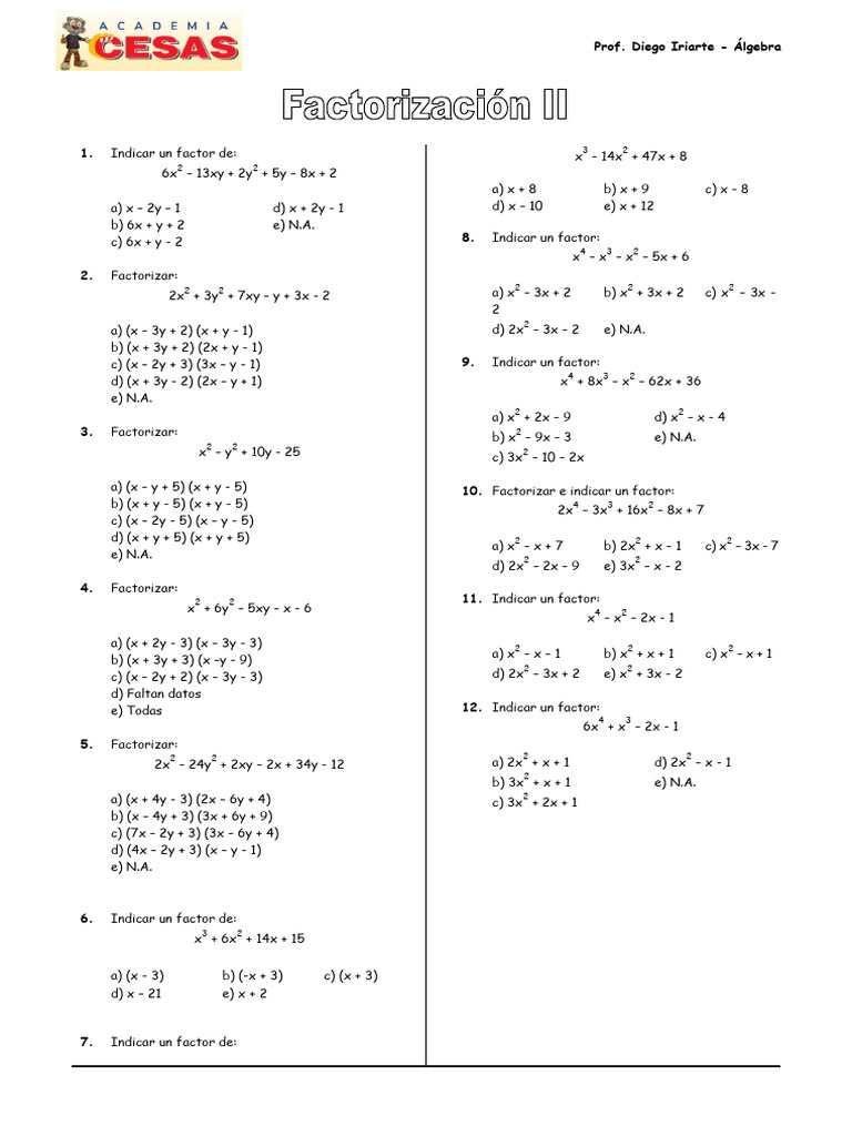Factorización II - BÁSICO | Descargar gratis PDF | Factorización | Álgebra