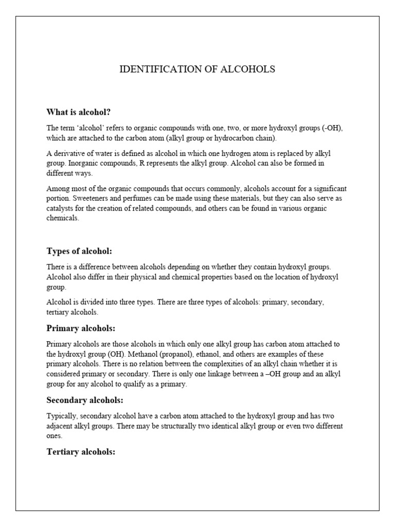 Identification of Alcohols | PDF | Ester | Hydrogen Compounds