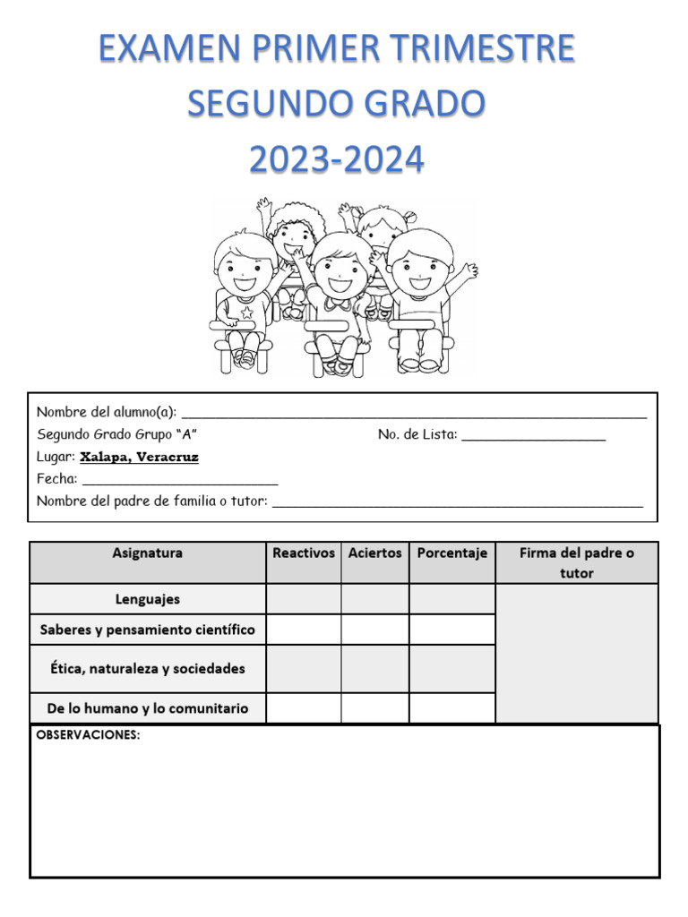 EXAMEN PRIMER TRIMESTRE SEGUNDO GRADO LENGUAJES | PDF