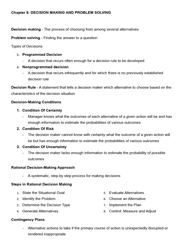 BME Chapter 8 Reviewer | PDF | Decision Making | Creativity