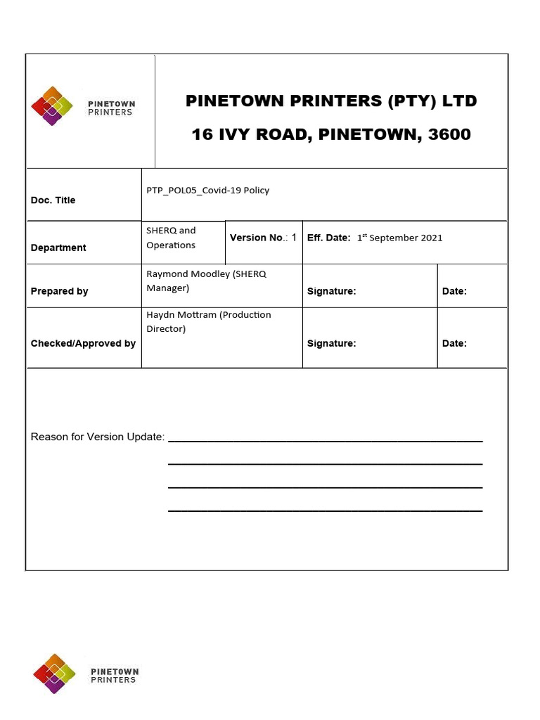 PTP POL05 Covid Statement Policy | PDF | Public Health | Microbiology