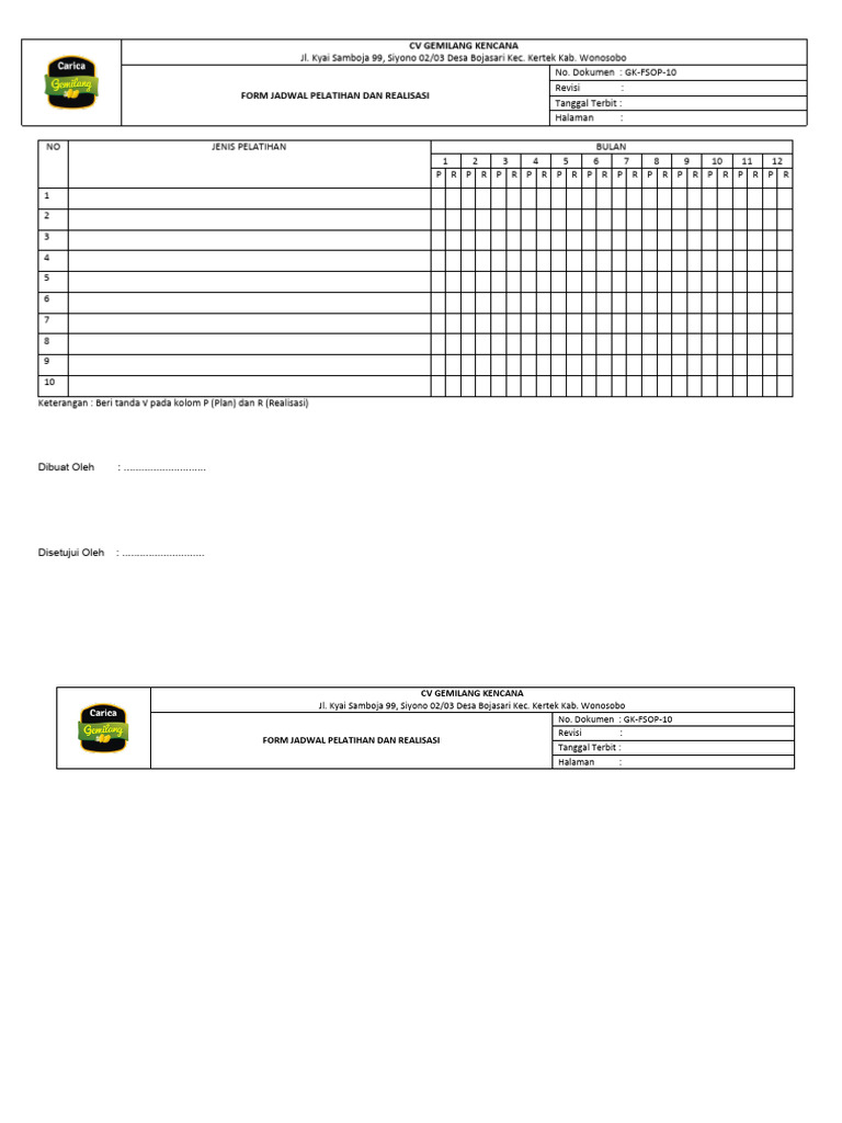 Gk-Fsop-10 Form Jadwal Pelatihan Dan Realisasi | PDF