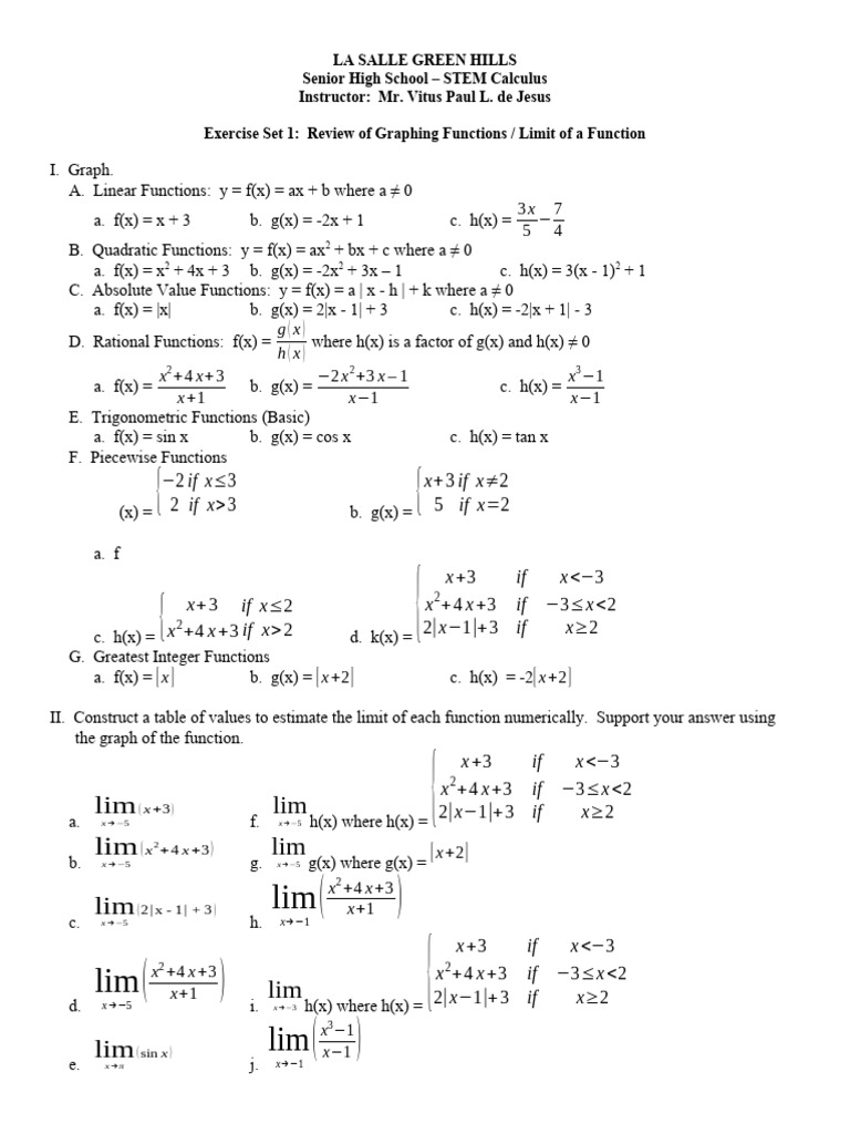 Calculus Worksheet 1 | PDF | Complex Analysis | Mathematical Relations