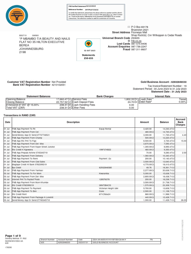 july current acc | PDF | Fee | Value Added Tax