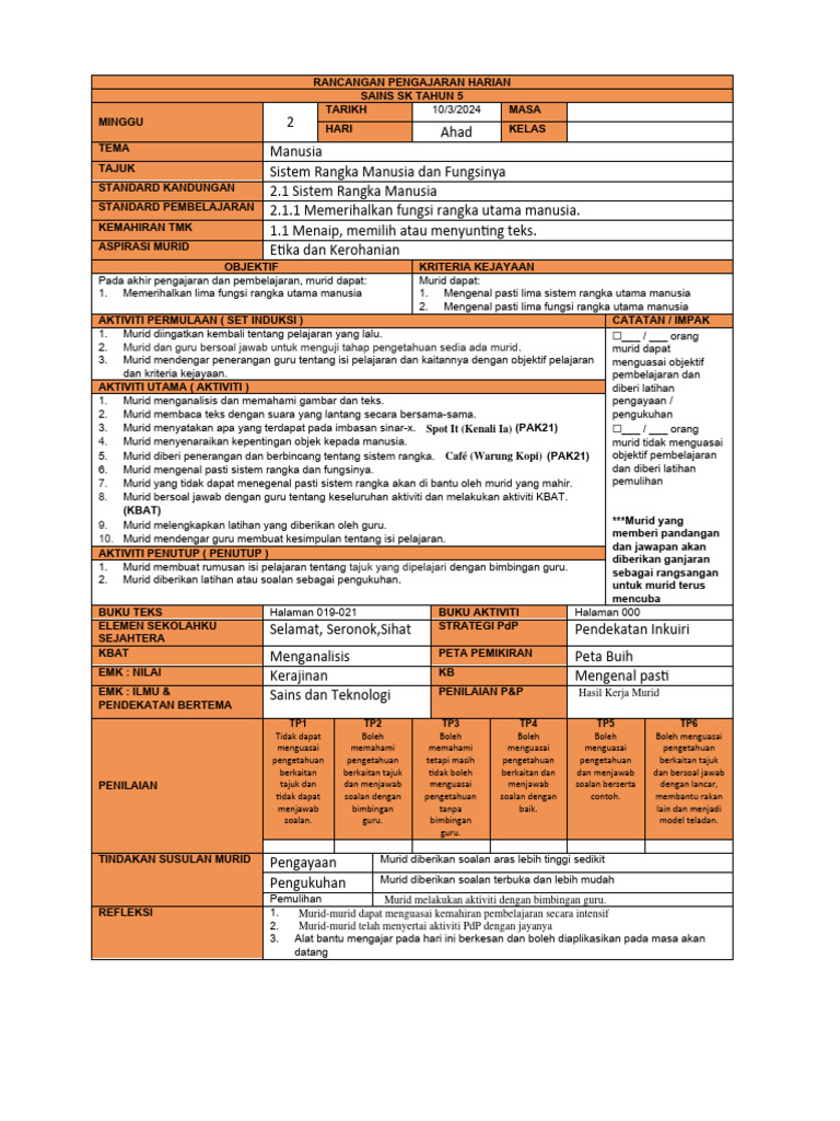 M2 RPH Sains THN 5 2024-2025 | PDF