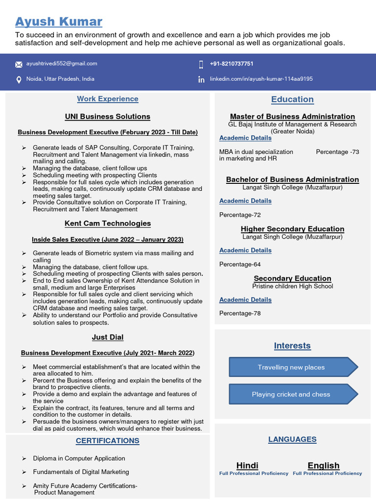 Ayush Kumar New | PDF | Sales | Business