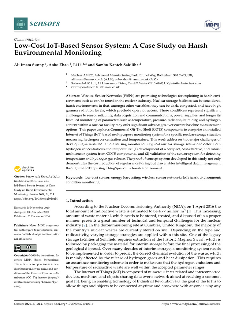 Low-Cost IoT-Based Sensor System A Case Study On Harsh Environmental ... Low-Cost IoT-Based Sensor System A Case Study On Harsh Environmental ...