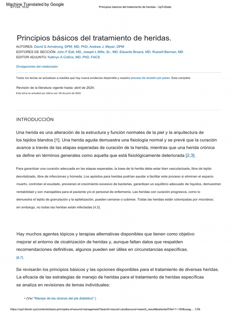 Basic Principles of Wound Management - UpToDate | PDF | Herida | Curación