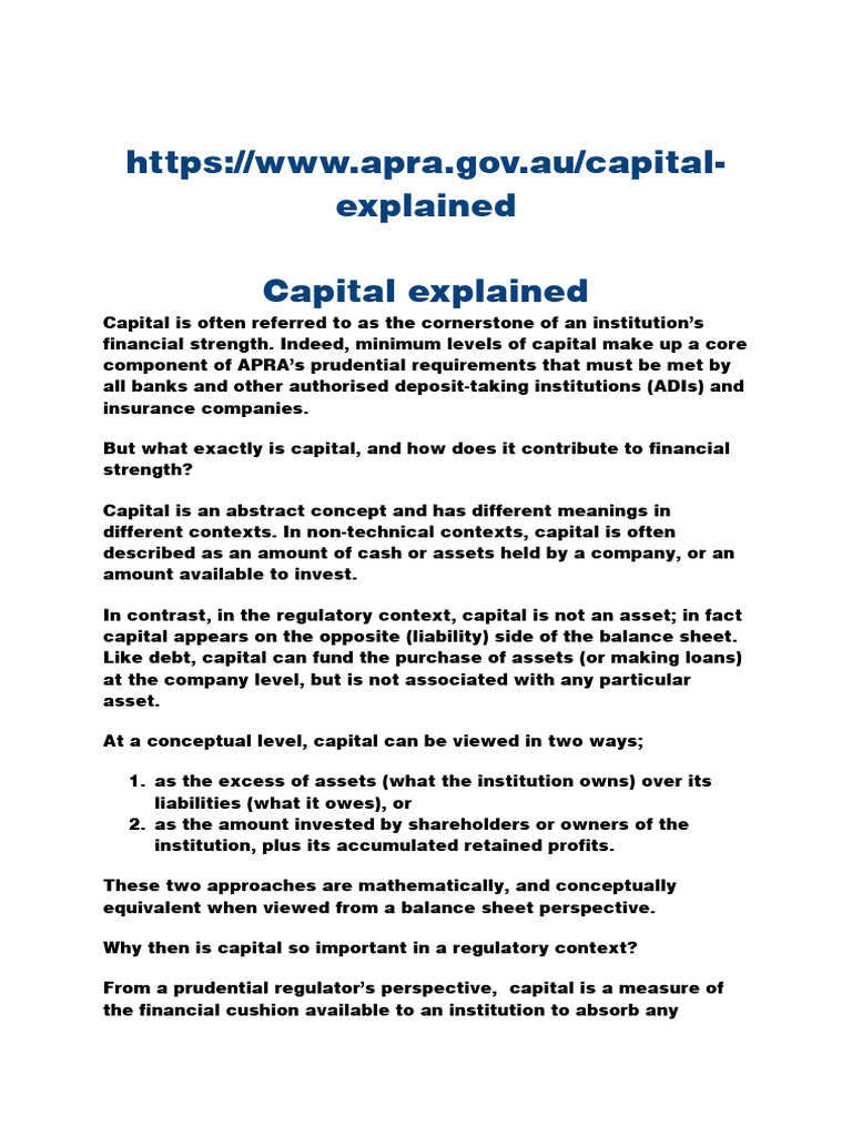 Capital Explained | Download Free PDF | Capital Requirement | Financial ...