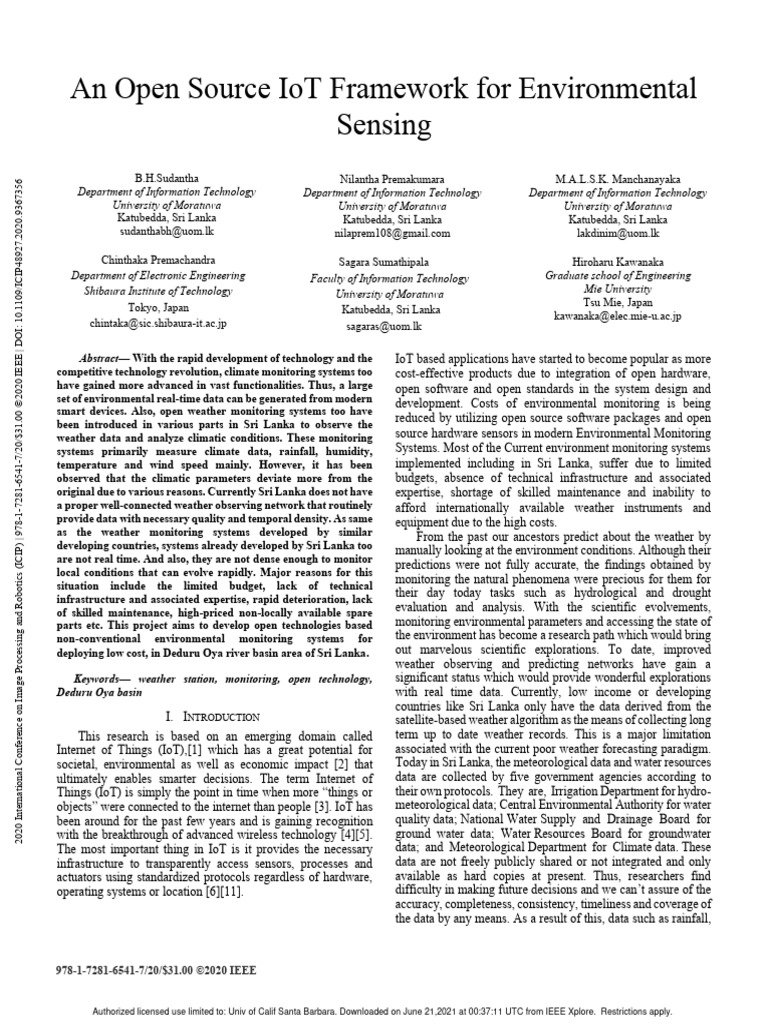 An Open Source IoT Framework For Environmental Sensing | PDF | Internet Of Things | Sensor