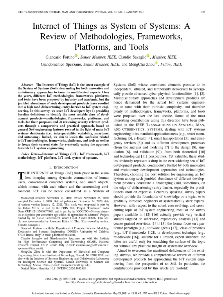 IoT Systems: Methodologies & Tools Review | PDF | Internet Of Things | System