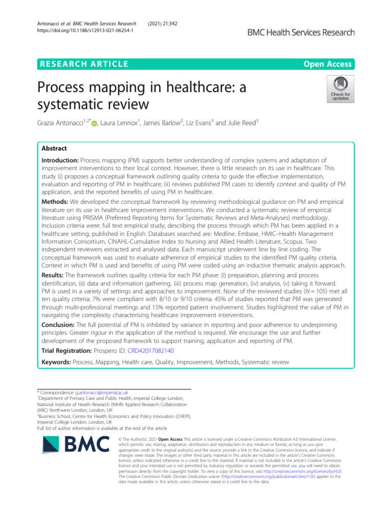 Process mapping in healthcare | PDF | Systematic Review | Methodology