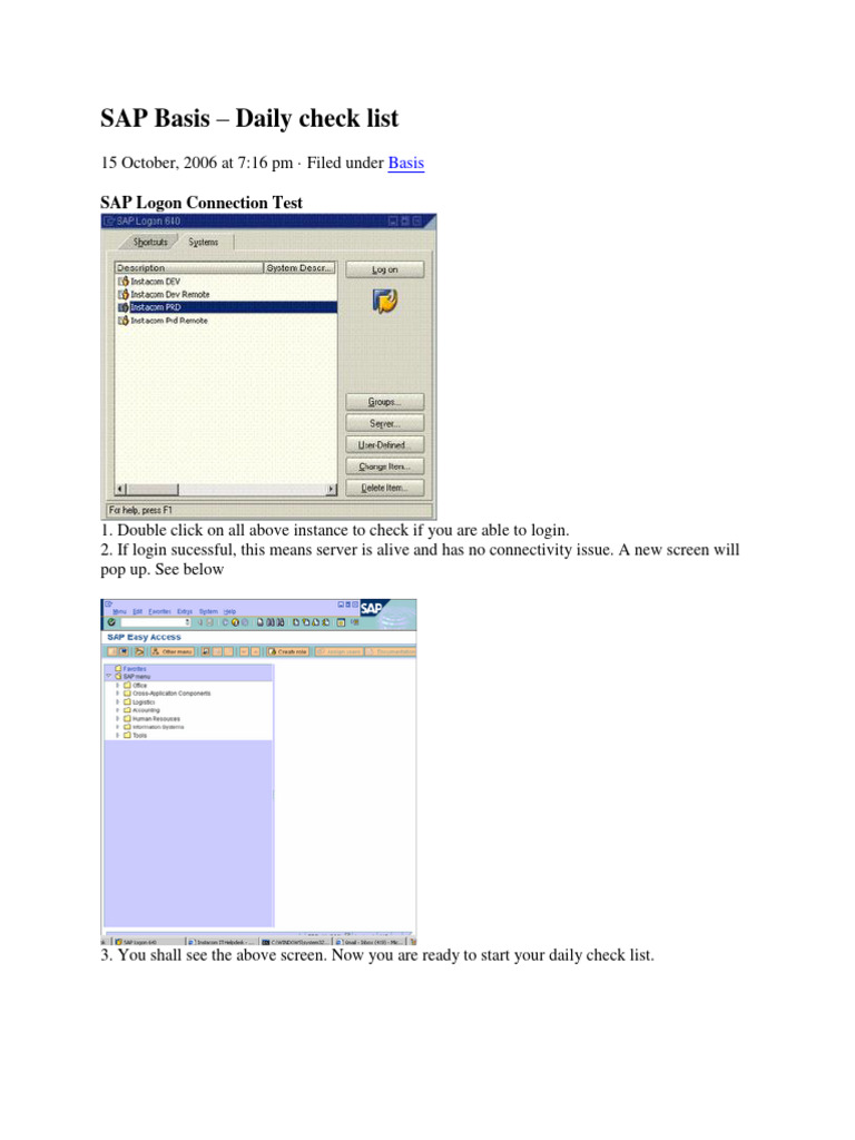 SAP Basis daily checklist1 | PDF | Backup | Computer Architecture