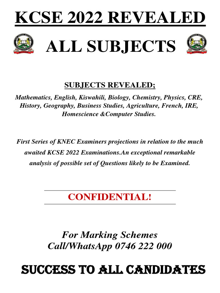 Kcse 2022 Revealed S1 Model20082023001 | PDF | Salt (Chemistry) | Chemistry