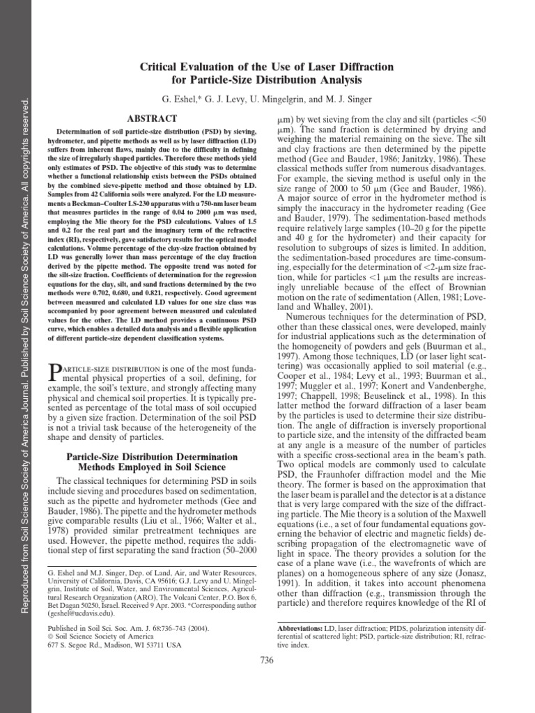 Critical Evaluation of The Use of Laser Diffraction | PDF | Particle Size Distribution