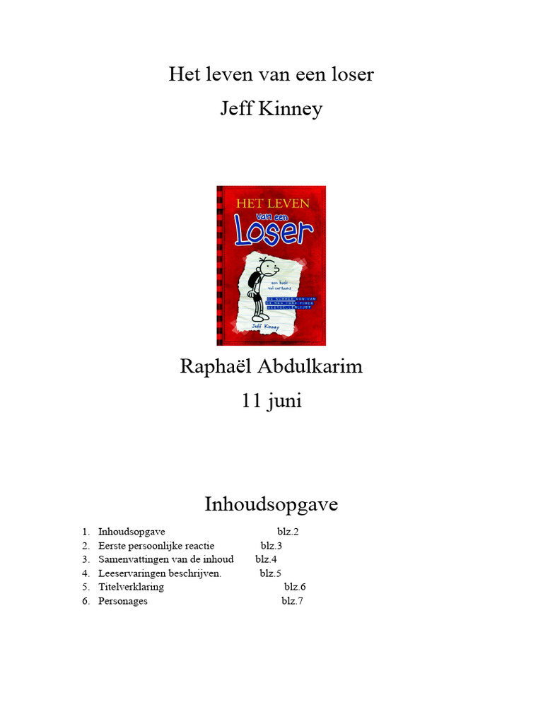 Het Leven Van Een Loser Boek Verslag | PDF