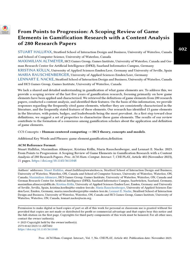From Points To Progression: A Scoping Review of Game Elements in ...