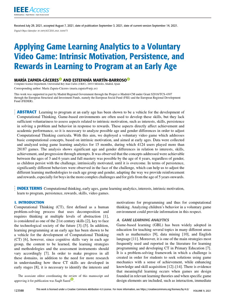 Applying Game Learning Analytics To A Voluntary Video Game Intrinsic Motivation Persistence and ...