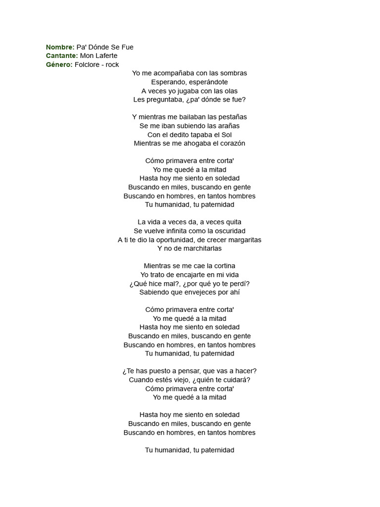 Letra de Cancion | PDF