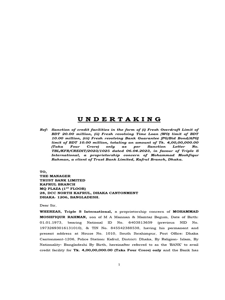 Undertaking | PDF | Banks | Insurance