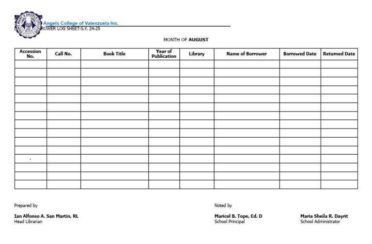 Library Borrower Logsheet | PDF