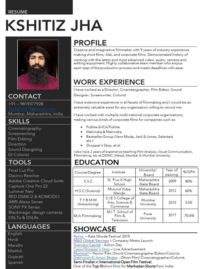 Kshitiz Jha - CV23 | PDF | Art