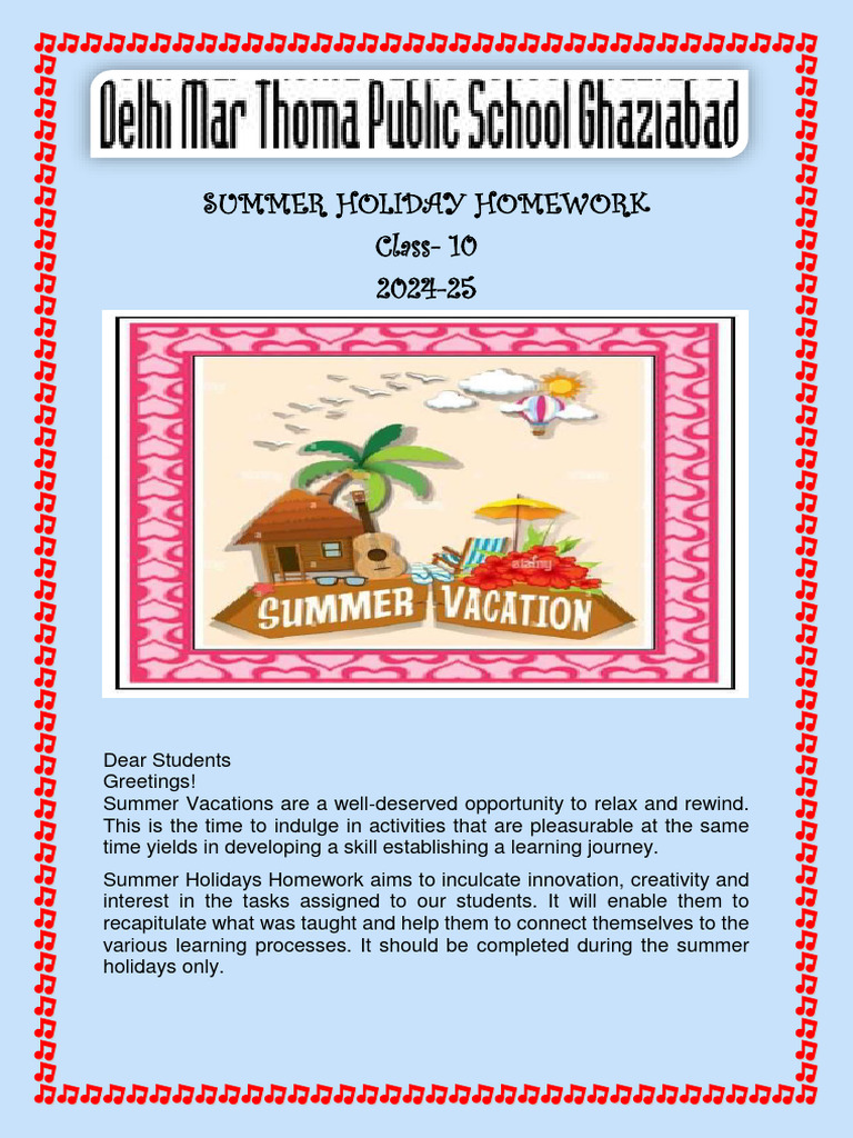 Class 10 Summer Holiday Homework 2024-25 | PDF | Reflection (Physics) | Refraction