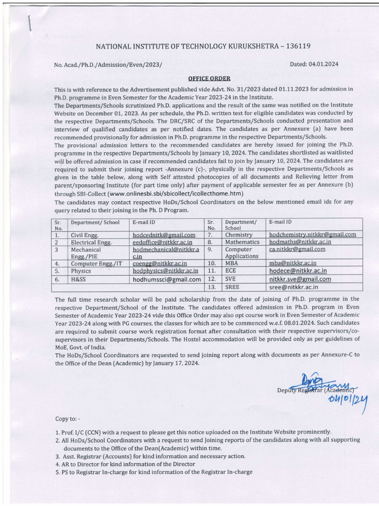 Fee Structure PHD NIT KKR | PDF | Doctor Of Philosophy | Payments