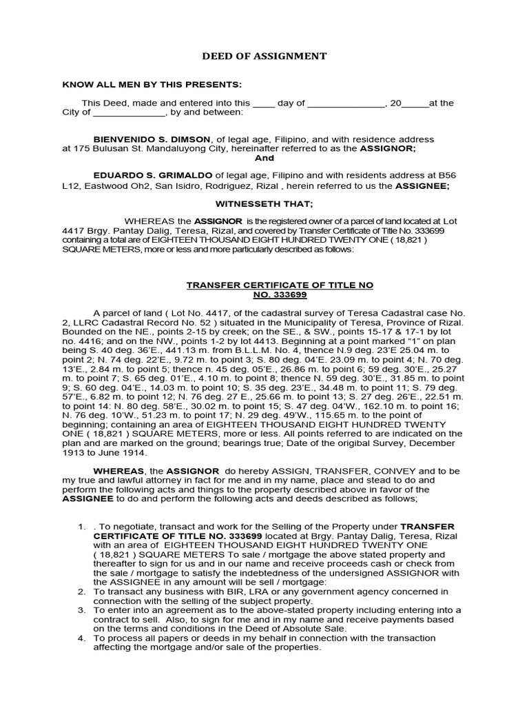 assignment Grimaldo | PDF | Mortgage Law | Assignment (Law)