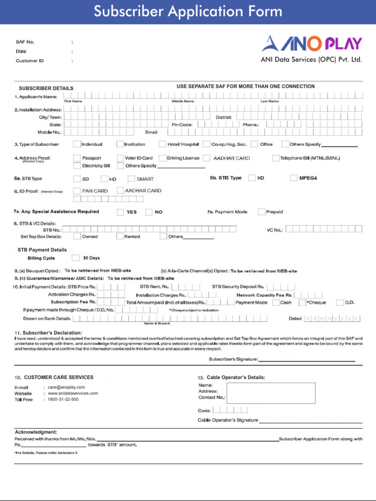 Subscriber-form-anoplay-new | PDF