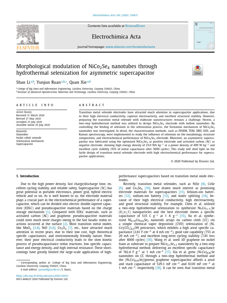 NiFeSe2 by Hydrothermal Method | PDF | Physical Sciences | Materials Science
