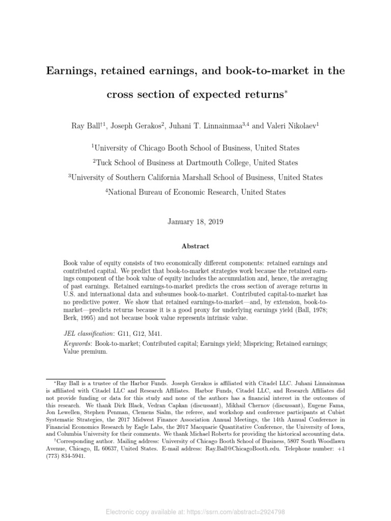 Earnings, retained earnings, and book-to-market in the cross section of expected returns | PDF ...