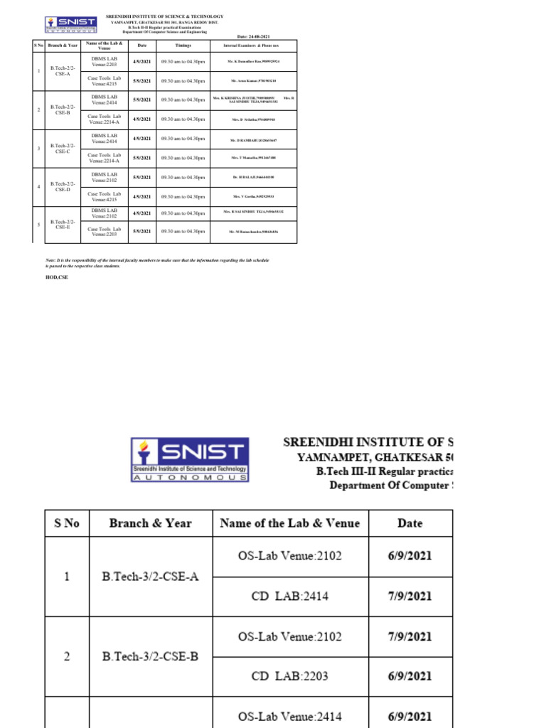 II, III Year Sem-2 Lab External Time Tables Updated On 27.08.2021 ...