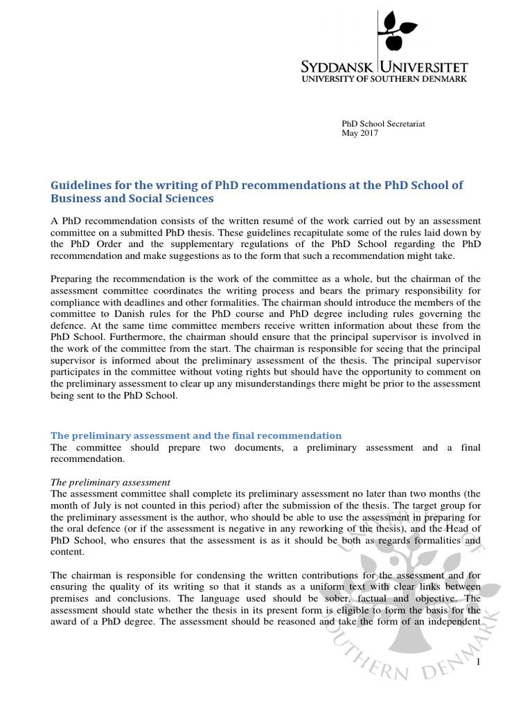 Guidelines For The Writing of PHD Recommendations at The PHD School of ...