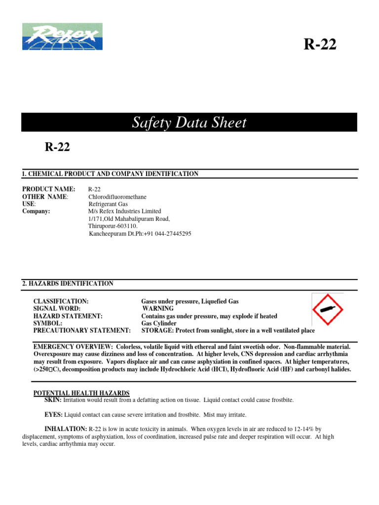 R22-msds Manual | PDF | Combustion | Water