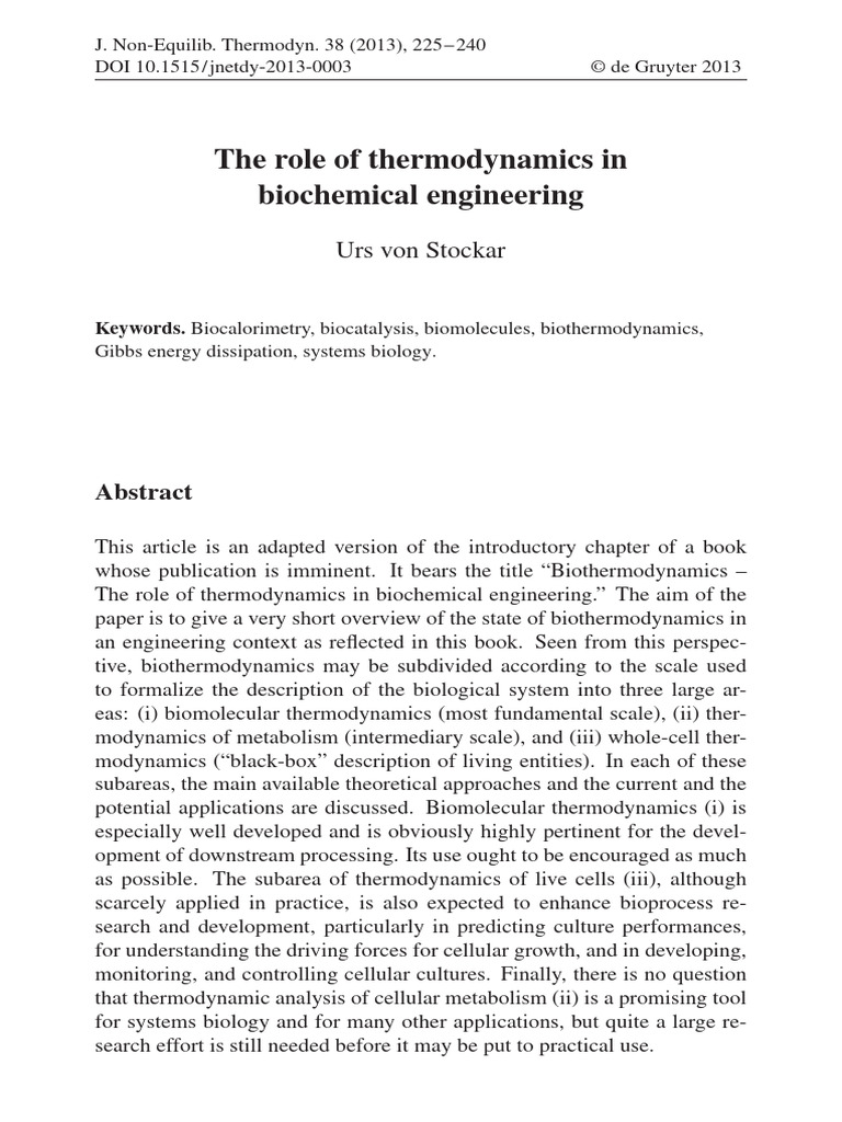 The Role of Thermodynamics in Biochemical Engineering 2vtwu2u0ts | PDF ...