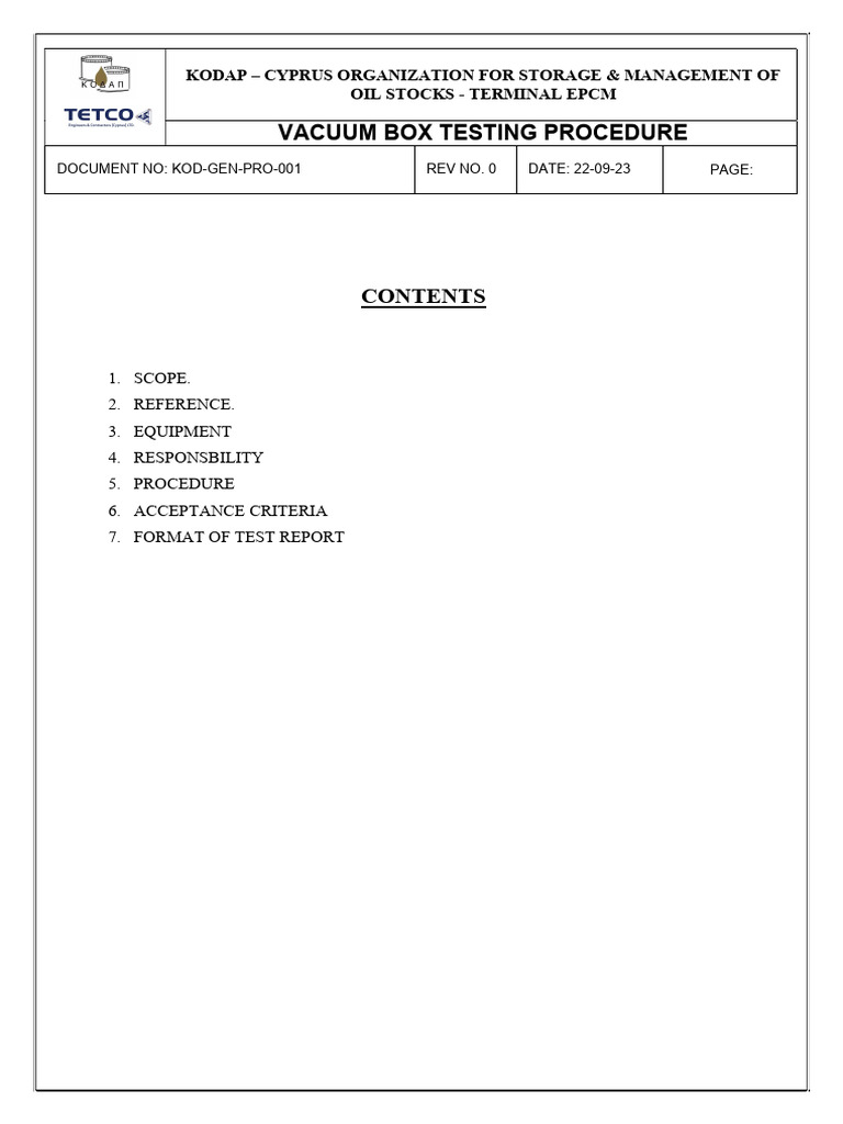 Vaccum Box Procedure KOD GEN PRO 001 | PDF | Vacuum | Welding