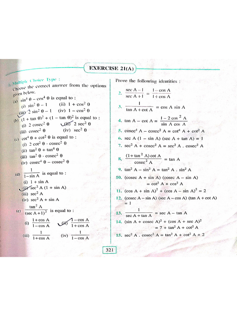 Maths Trigonometry Questions Pdf