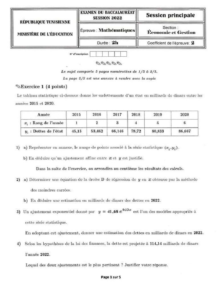 Bac 2022 Math Section Economie | PDF