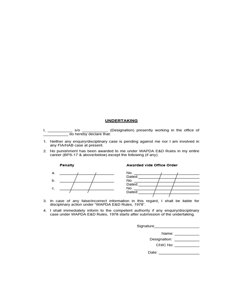 Undertaking Specimen | PDF | Finance & Money Management