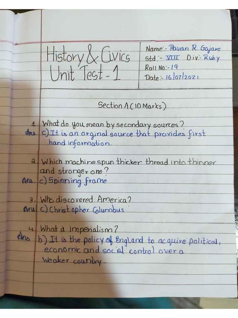 History & Civics Unit Test 1 Pavan Ravindra Gajare 8 Ruby | PDF