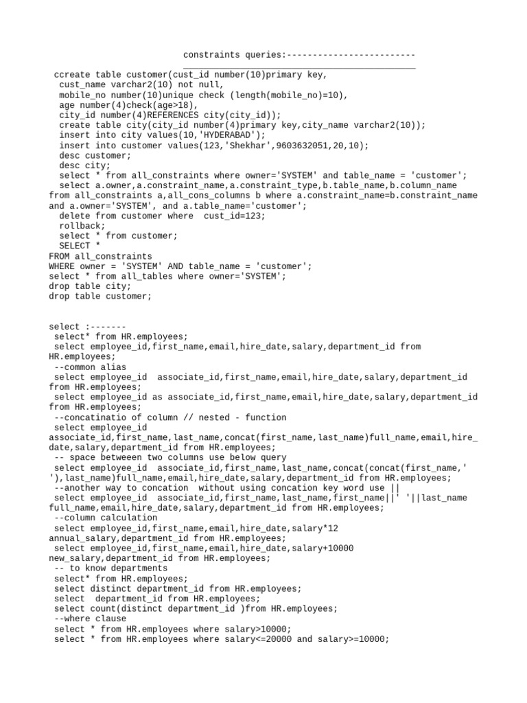 Constraints Queries | PDF | Data Management | Databases Constraints Queries | PDF | Data Management | Databases